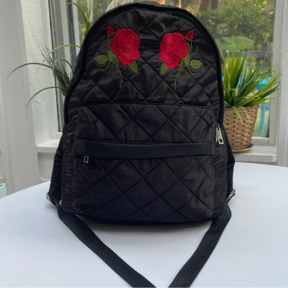 Call It Spring | Bags | Embroidered Roses Black Quilted Backpack | Poshmark